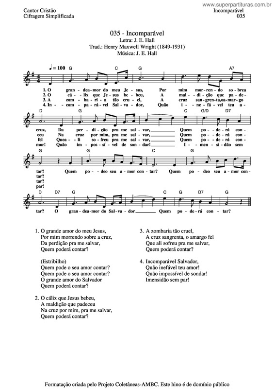 Super Partituras - Incomparável (Cantor Cristão), com cifra