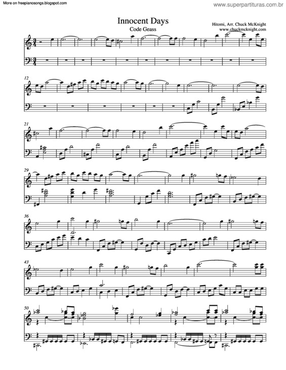 Super Partituras - Innocent Days (Hitomi)