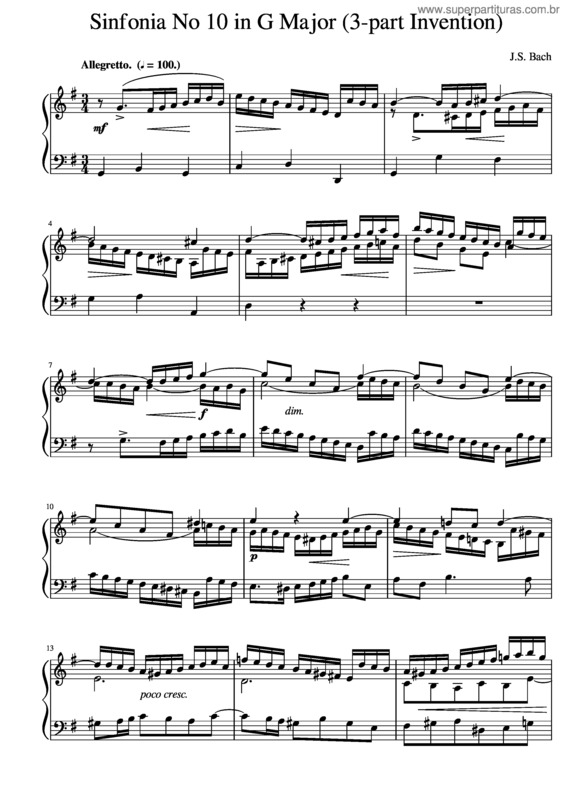 Super Partituras - J.S. Bach Sinfonia No. 10 In G Major (Johann ...