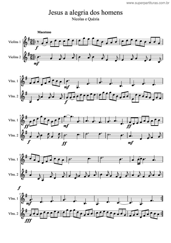 Super Partituras - Jesus A Alegria Dos Homens (Johann Sebastian Bach)