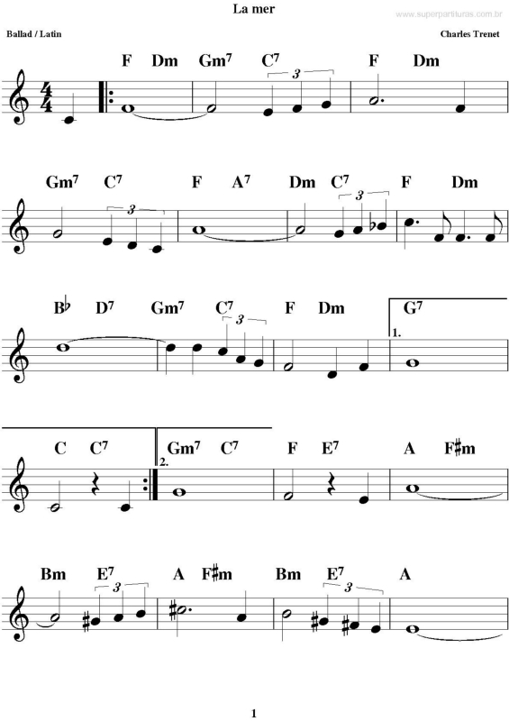 Super Partituras - La Mer v.2 (Charles Trénet), com cifra