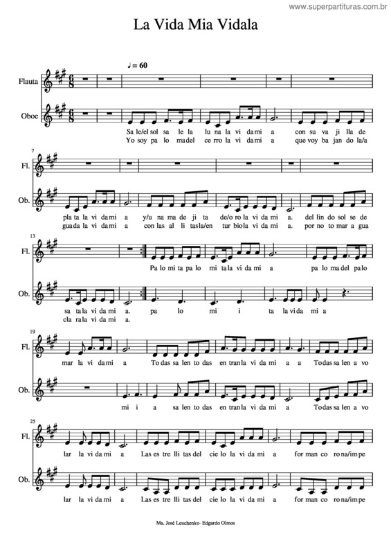 Super Partituras - La Vida Mia Vidala (Popular)