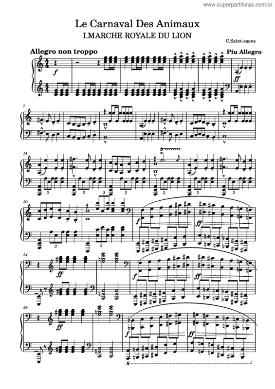 Super Partituras - Le Carnaval Des Animaux, I. Marche Royale Du Lion ...