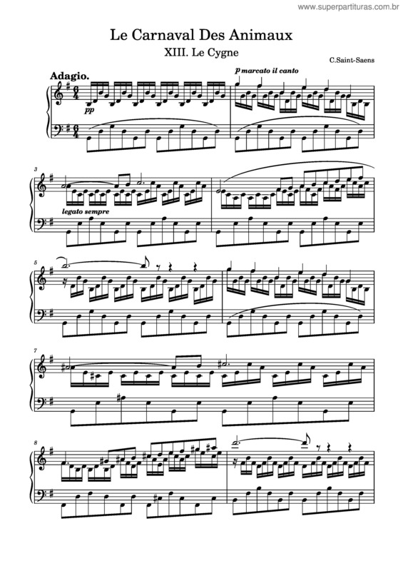 Super Partituras - Le Carnaval Des Animaux, Xiii. Le Cygne (Camille ...