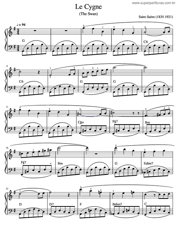 Super Partituras - Le Cygne The Swan v.2 (Camille Saint-Saëns)