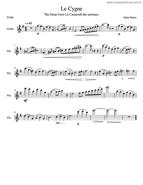 Super Partituras - Le Cygne-Violin Part (Camille Saint-Saëns)