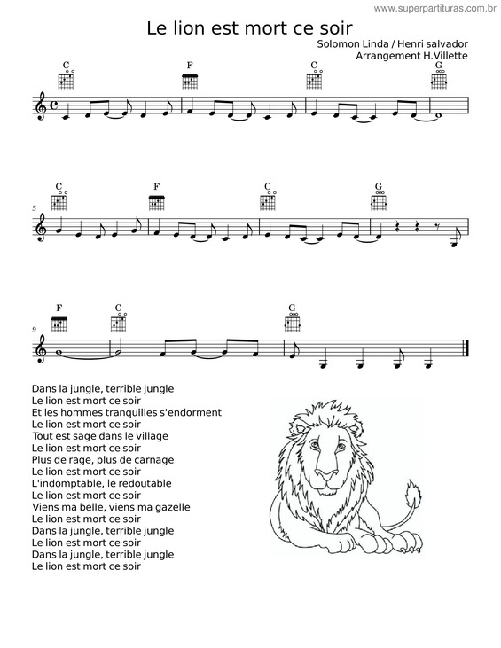 Super Partituras - Le Lion Est Mort Ce Soir (Solomon Linda)