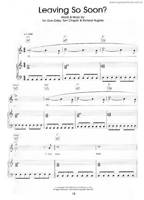 Super Partituras - Leaving So Soon? (Keane), com cifra