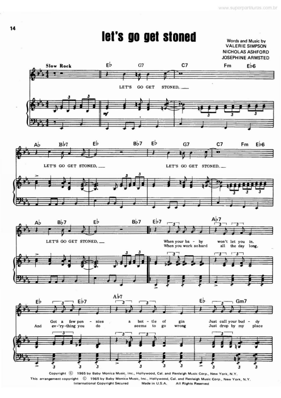 Super Partituras - Let`s Go Get Stoned (Joe Cocker, Valerie Simpson ...
