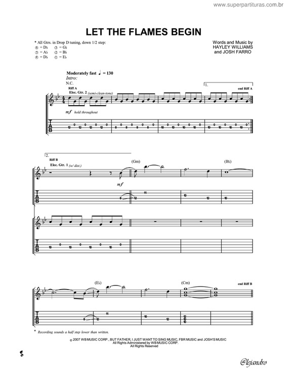 Super Partituras - Let The Flames Begin (Paramore), com cifra Super Partituras - Let The Flames Begin (Paramore), com cifra