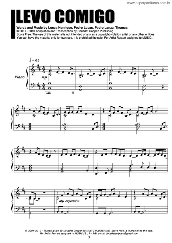 Super Partituras - Levo Comigo (Lucas Henrique, Pedro Lanza, Pedro ...