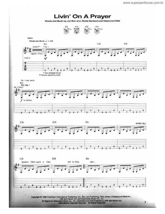 Super Partituras Livin` On A Prayer V 2 Bon Jovi Com Cifra