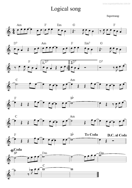 Super Partituras - Logical Song (Supertramp), com cifra