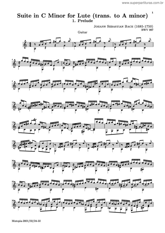 Super Partituras - Lute Suite (Johann Sebastian Bach)