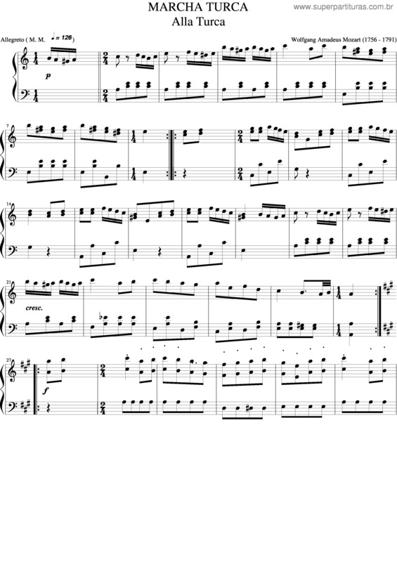 Super Partituras - Marcha Turca v.5 (Wolfgang Amadeus Mozart), com cifra