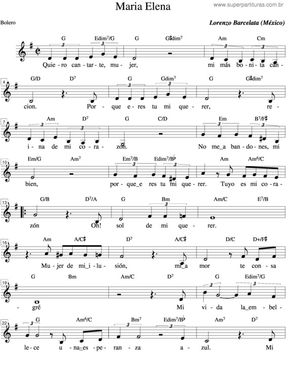 Super Partituras - Maria Helena v.6 (Lorenzo Barcelata), com cifra