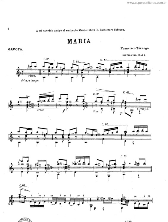 Super Partituras - Maria v.8 (Francisco Tarrega)