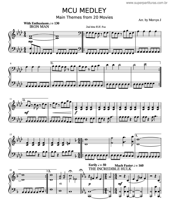 Super Partituras - Marvel Cinematic Universe Medley (Misc Soundtrack)
