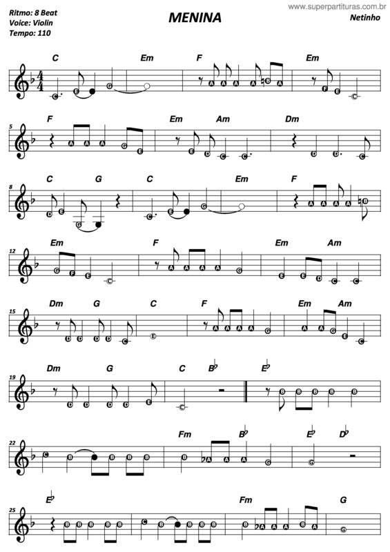 Super Partituras - Menina (Netinho), com cifra