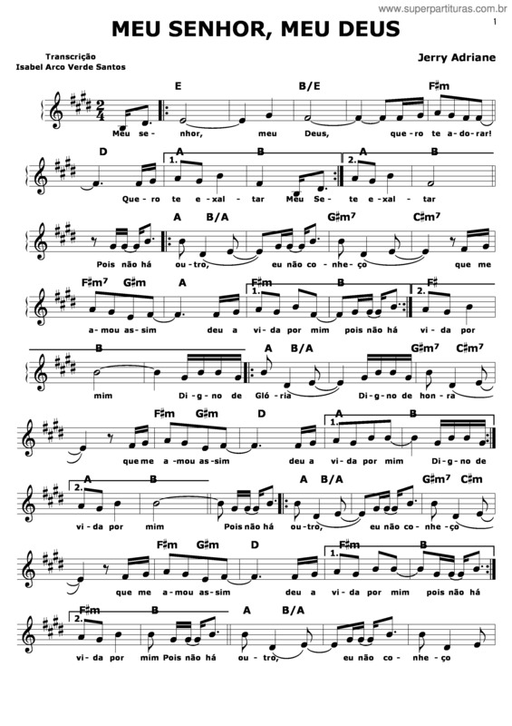 Super Partituras - Meu Senhor Meu Deus (Jerry Adriane), com cifra Super Partituras - Meu Senhor Meu Deus (Jerry Adriane), com cifra
