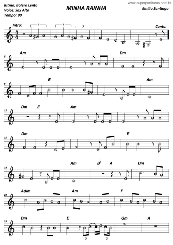 Super Partituras - Minha Rainha (Emílio Santiago), com cifra
