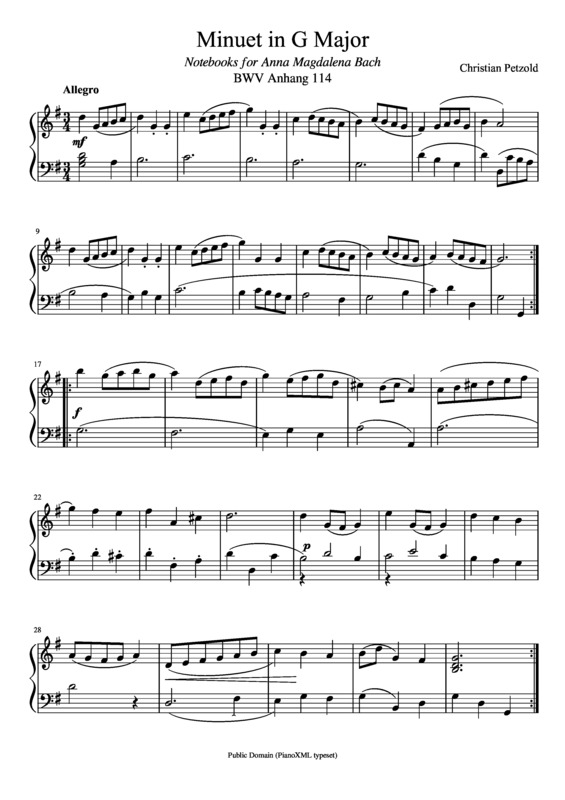 Super Partituras Minuet In G Major Johann Sebastian Bach Com Cifra