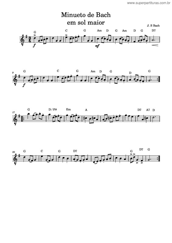 Super Partituras - Minueto De Bach v.2 (Johann Sebastian Bach)