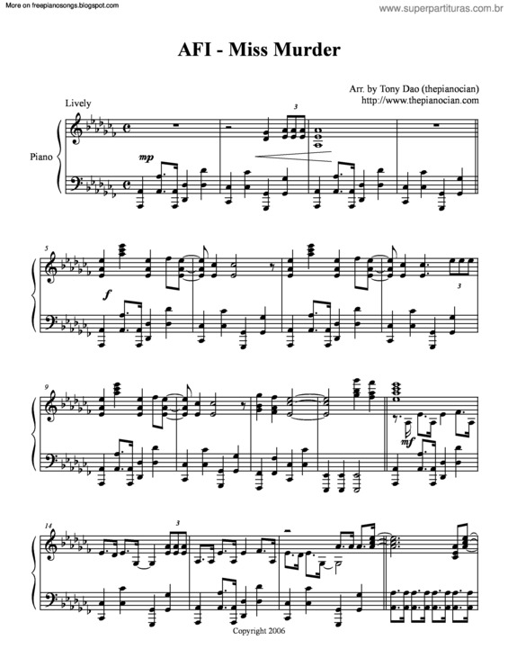 Super Partituras - Miss Murder (Afi)
