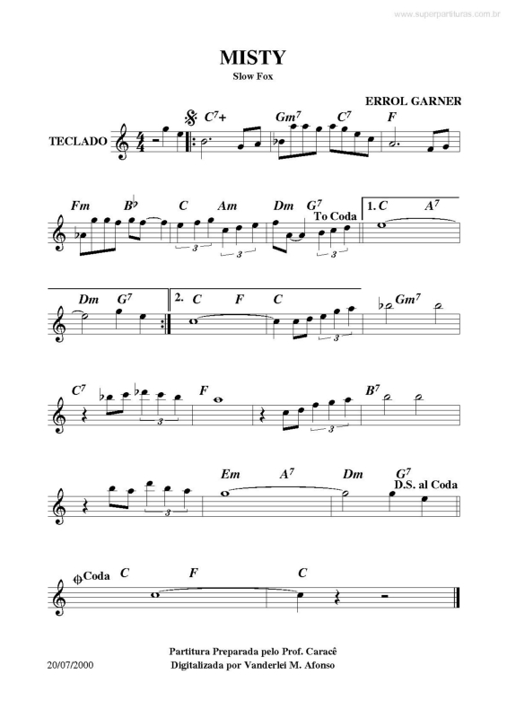 Super Partituras - Misty (Errol Garner), com cifra
