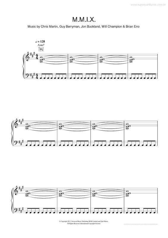 Super Partituras - MMIX (Coldplay, Guy Berryman, Chris Martin, Jonny Buckland, William Champion ...