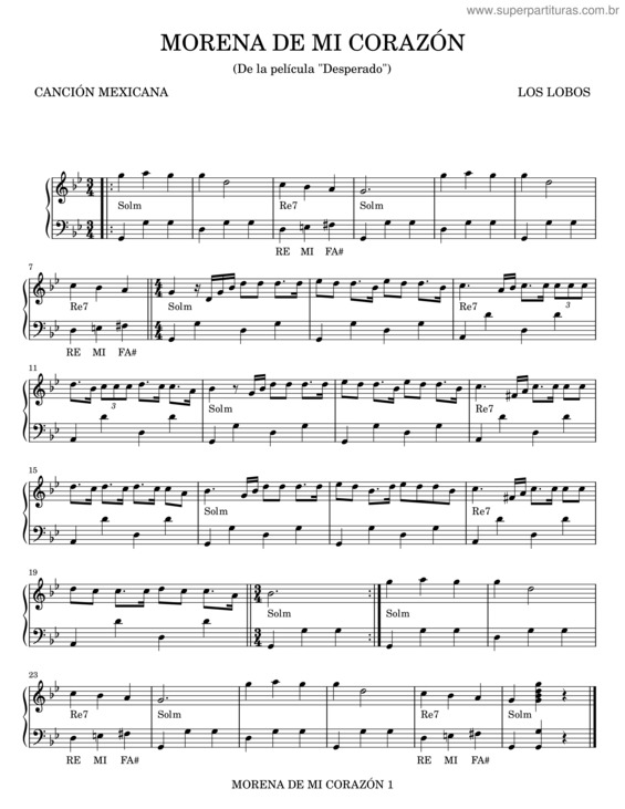 Super Partituras - Morena De Mi Corazón (Los Lobos)