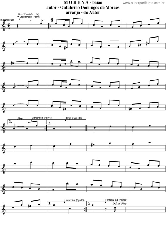 Super Partituras - Morena v.7 (Outubrino Domingos de Moraes), com cifra