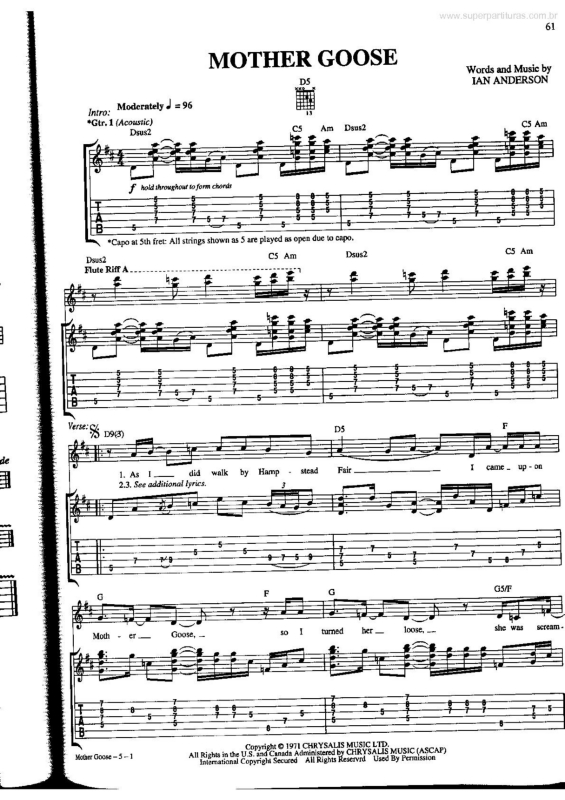 Super Partituras - Mother Goose (Ian Anderson, Jethro Tull), com cifra