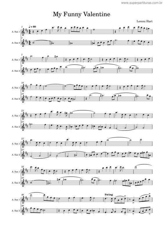 Super Partituras - My Funny Valentine Sax Alto Duets (Desconhecido)