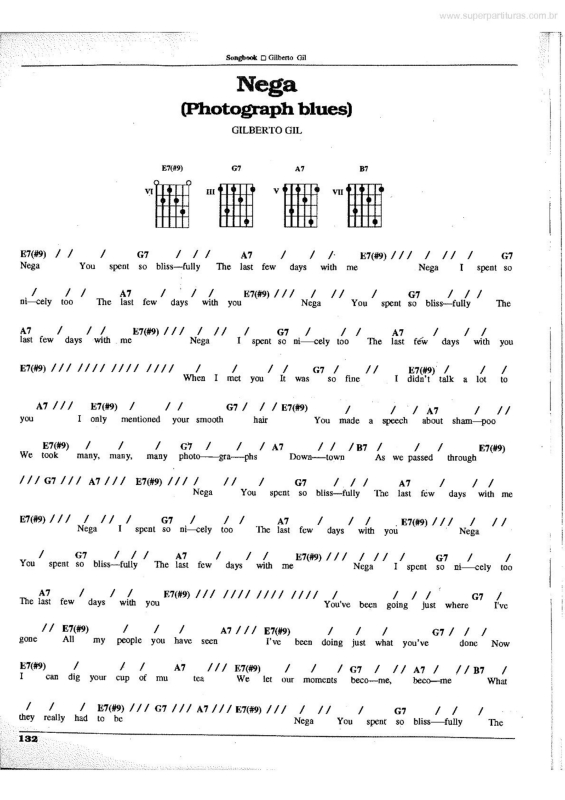 Super Partituras - Nega (Photograph Blues) (Gilberto Gil), com cifra