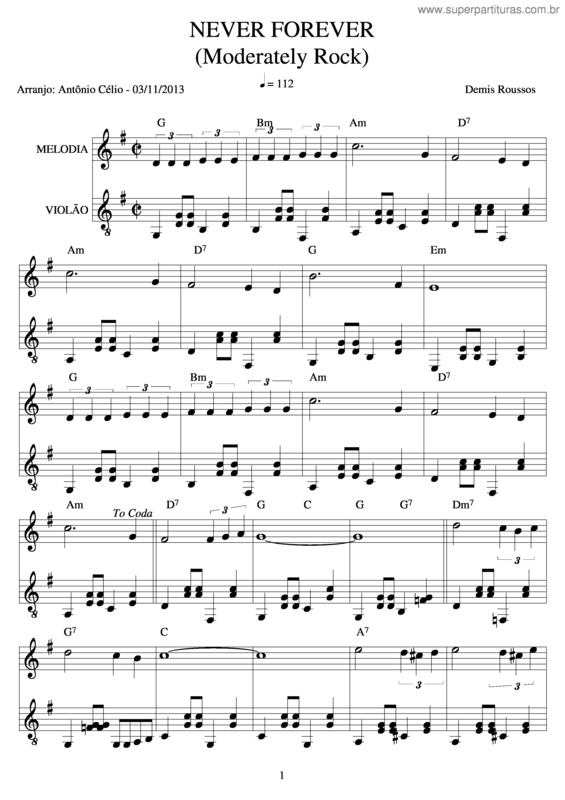 Super Partituras - Never Forever (Demis Roussos), com cifra