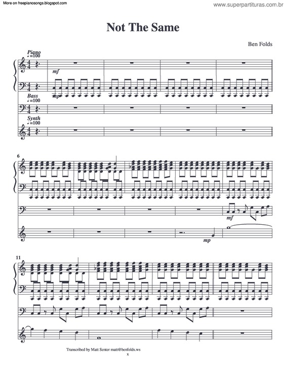 Super Partituras - Not The Same (Ben Folds)