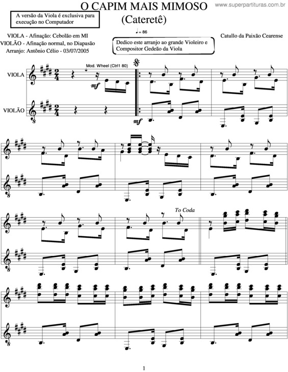 Super Partituras - O Capim Mais Mimoso (Catulo da Paixão Cearense), com ...