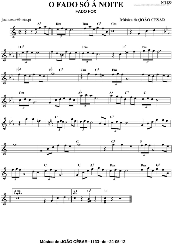 Super Partituras - O Fado só á Noite (João César), com cifra Super Partituras - O Fado só á Noite (João César), com cifra