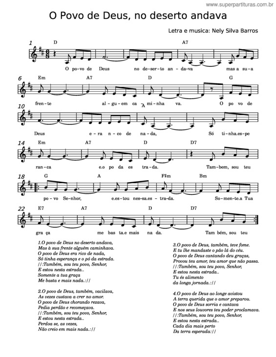 Super Partituras - O Povo De Deus, No Deserto Andava (Nely Silva Barros)