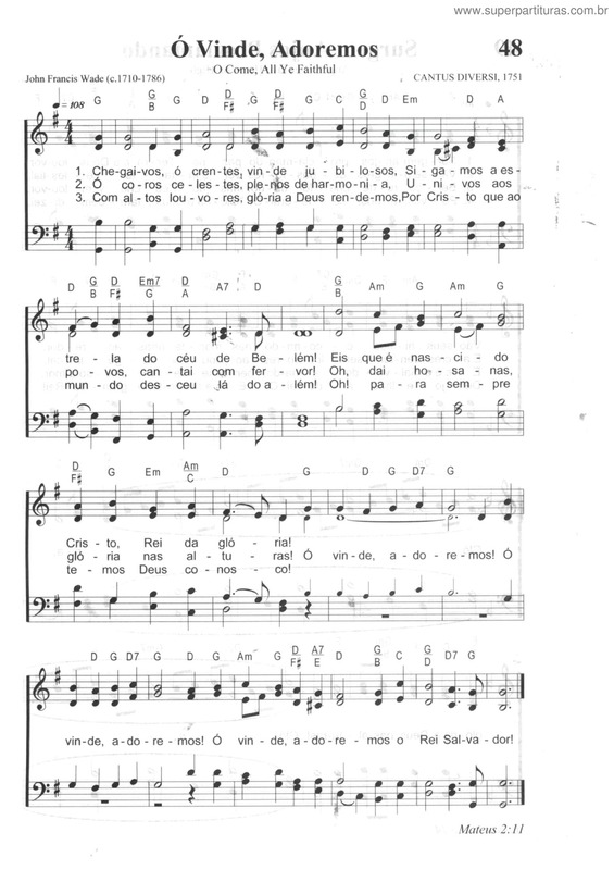 Super Partituras - Ó Vinde, Adoremos (Hinário Adventista), com cifra