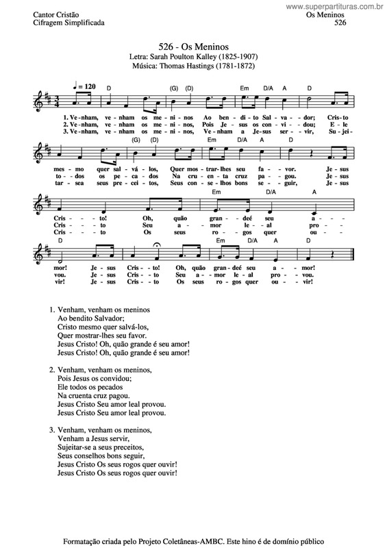 Super Partituras - Os Meninos (Cantor Cristão), com cifra