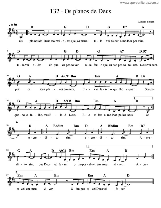 Super Partituras - Os Planos De Deus (Moisés Cleyton), com cifra