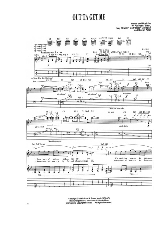 Super Partituras - Outta Get Me (Guns N`Roses), com cifra
