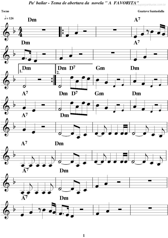 Super Partituras - Pa`Bailar (Gustavo Santaolalla), com cifra