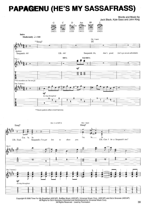Super Partituras - Papagenu (He`s My Sassafrass) (Tenacious D, Jack ...