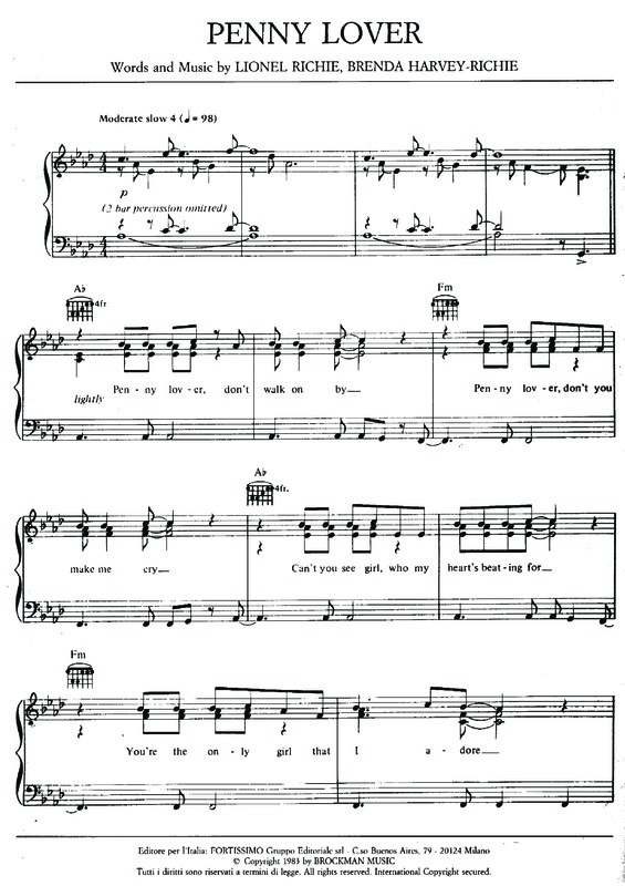Super Partituras - Penny Lover (Lionel Richie), com cifra