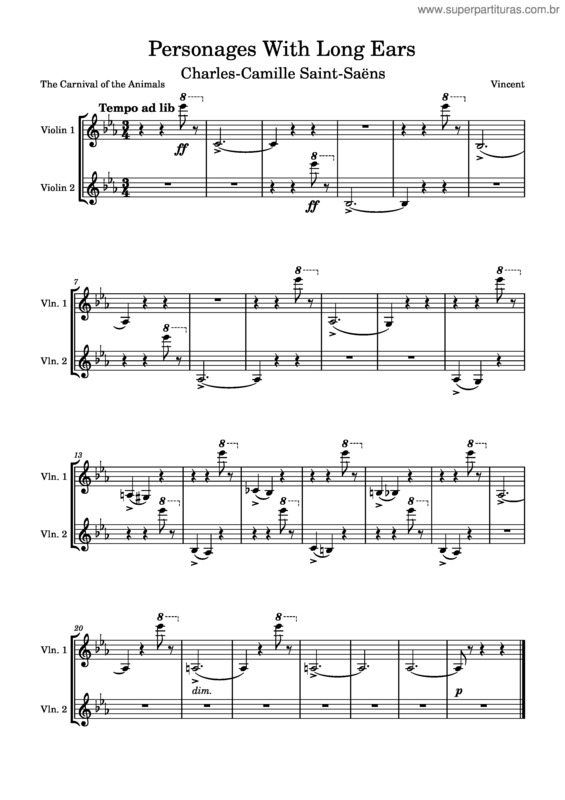 Super Partituras - Personages With Long Ears (Camille Saint-Saëns)
