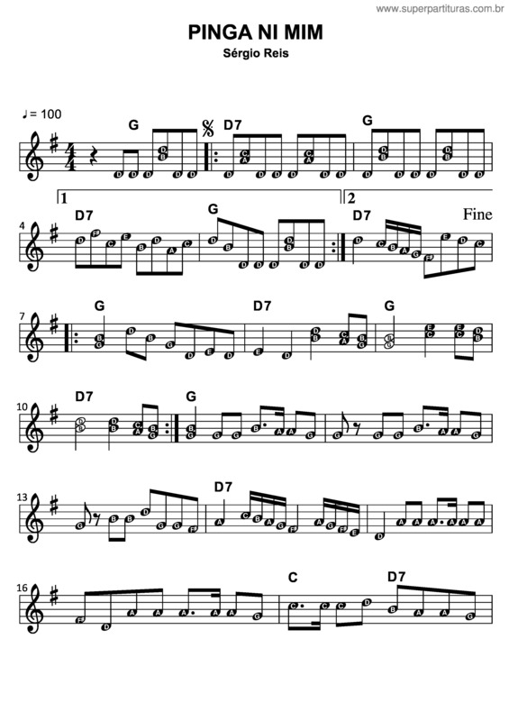 Super Partituras - Pinga Ni Mim (Sérgio Reis), com cifra