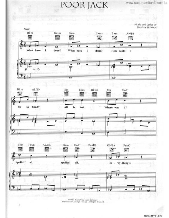 Super Partituras - Poor Jack (Danny Elfman), com cifra